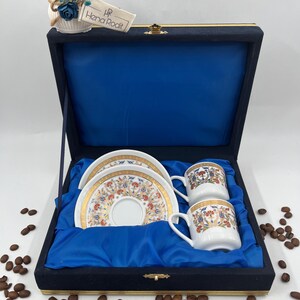 Greek Coffe Set, Floral Espresso Cup Set, Porcelain Coffee Cup Set ...