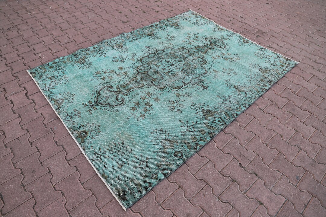 Turquoise Vintage Rug, 5x7 Ft, Turkish Handmade Rug, Rug for Living ...