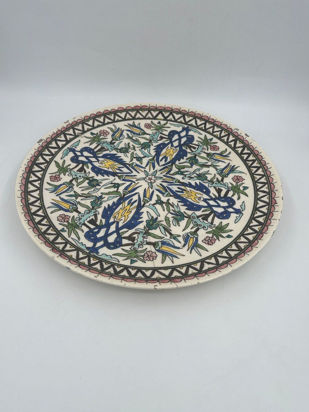 Vintage Pottery Plates, Handmade Wall Hanging Plate, Antique Ceramic ...