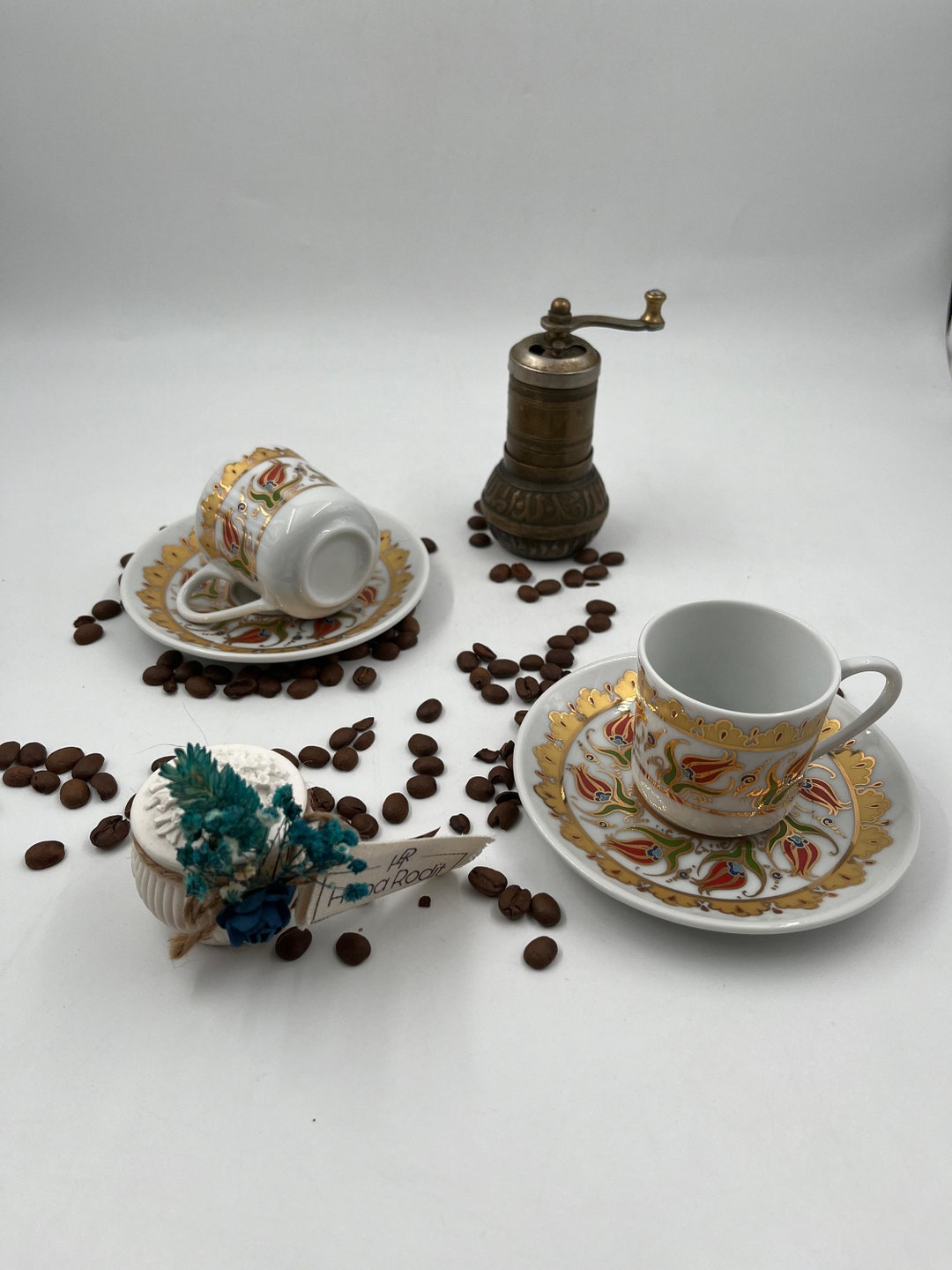 Greek Coffe Set, Floral Espresso Cup Set, Porcelain Coffee Cup Set ...