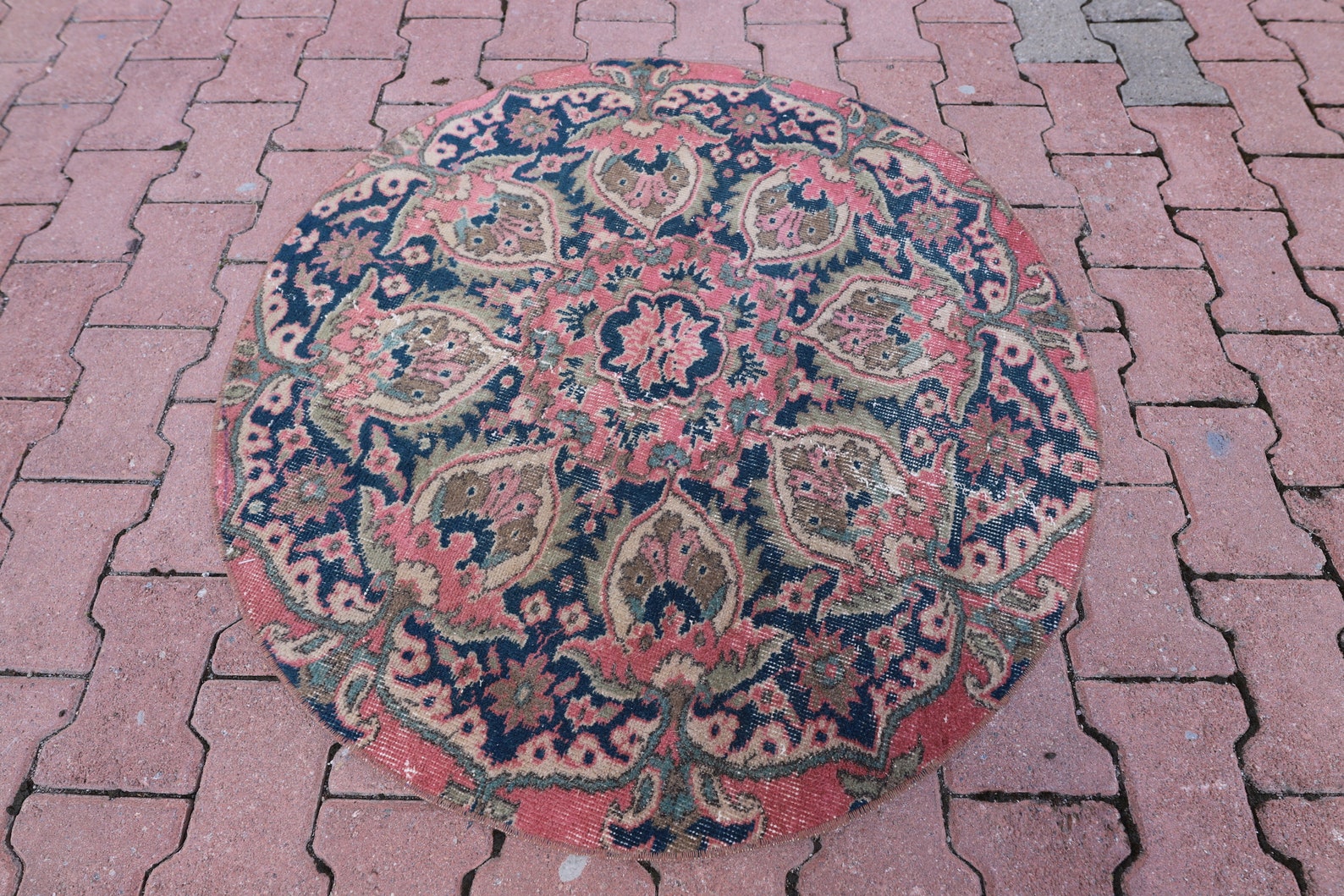 Round Rug Blue Rug Pink Rug Baby Room Rug Handmade Rug | Etsy