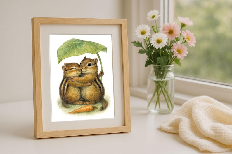 Adorable Chipmunks Hugging Watercolor Print for Woodland Nursery ...