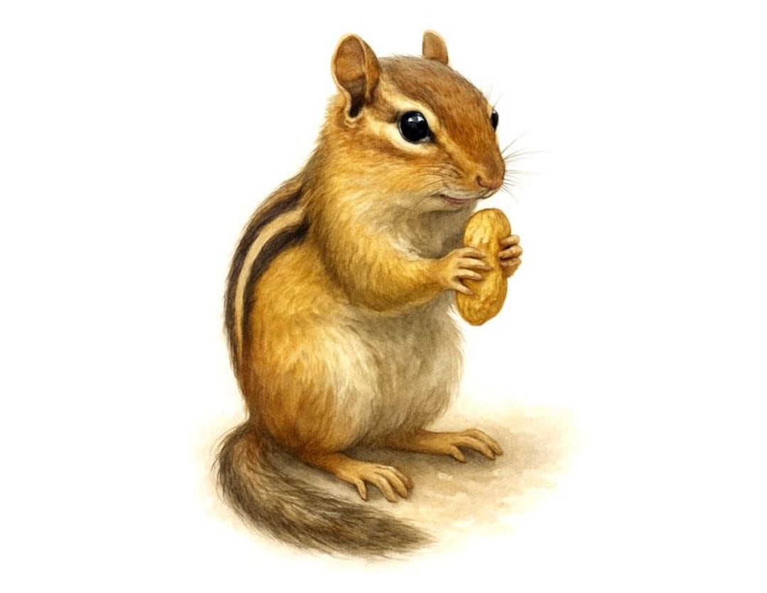 Chipmunk With Peanut Watercolor Print for Woodland Nursery, Instant ...