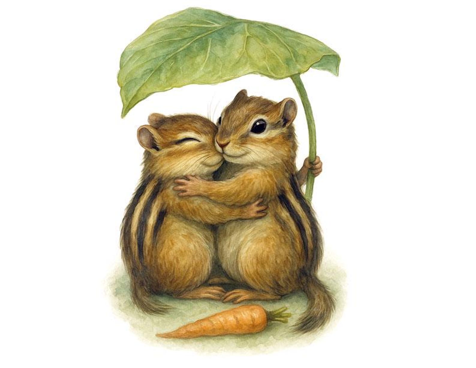 Adorable Chipmunks Hugging Watercolor Print for Woodland Nursery ...