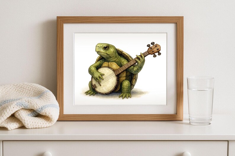 Turtle Serenade Watercolor Print for Woodland Nursery, Instant Digital ...