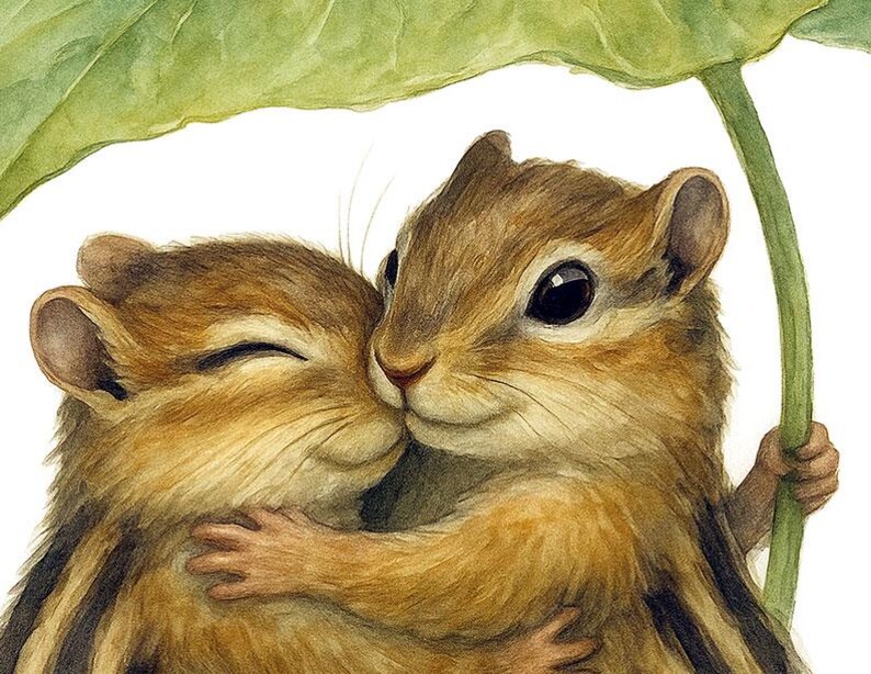 Adorable Chipmunks Hugging Watercolor Print for Woodland Nursery ...