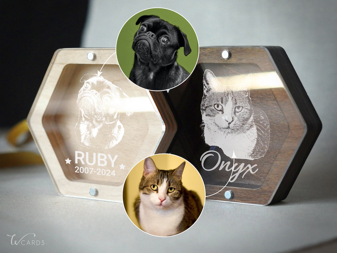 Pet Fur Keepsake With Portrait Engraving, Pet Hair Memorial Box, Pet ...