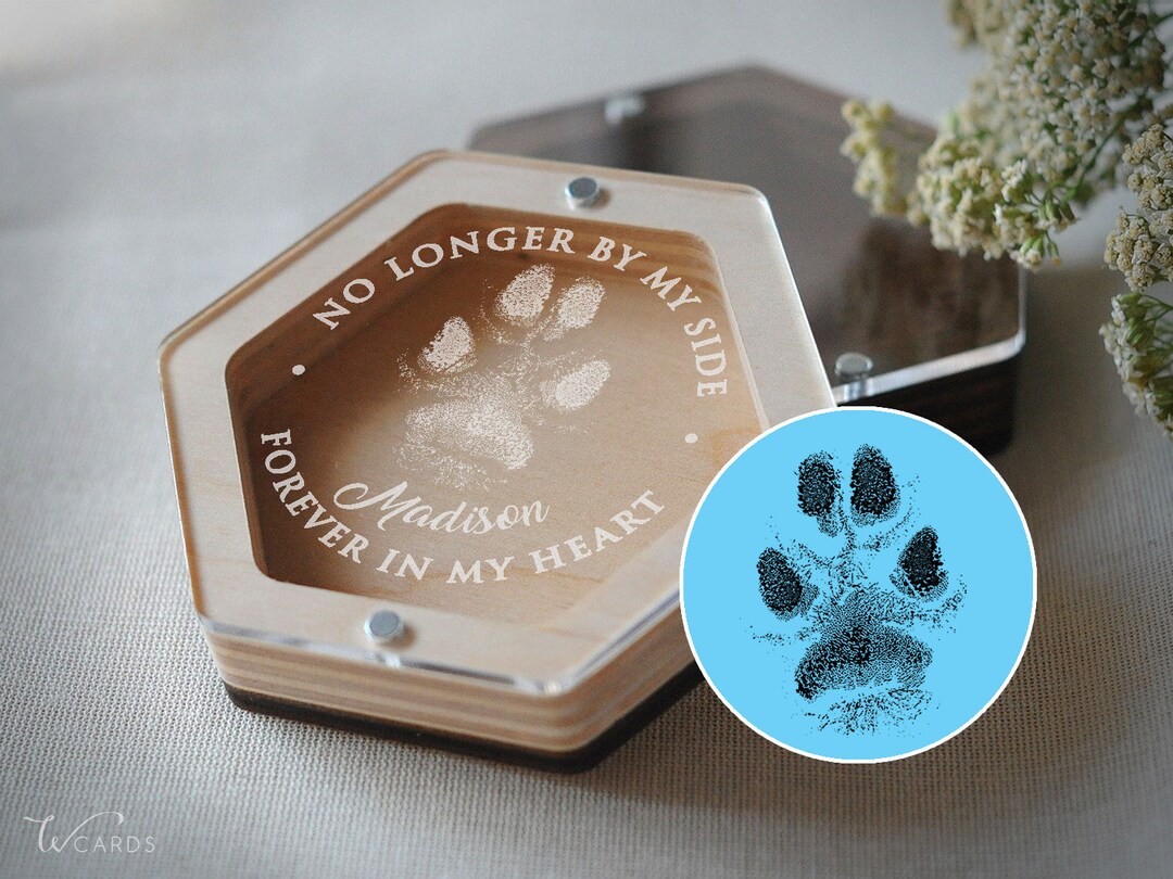Dog Paw Print Fur Keepsake Box, Cat Hair Memorial Dog Death Gifts, Pet ...