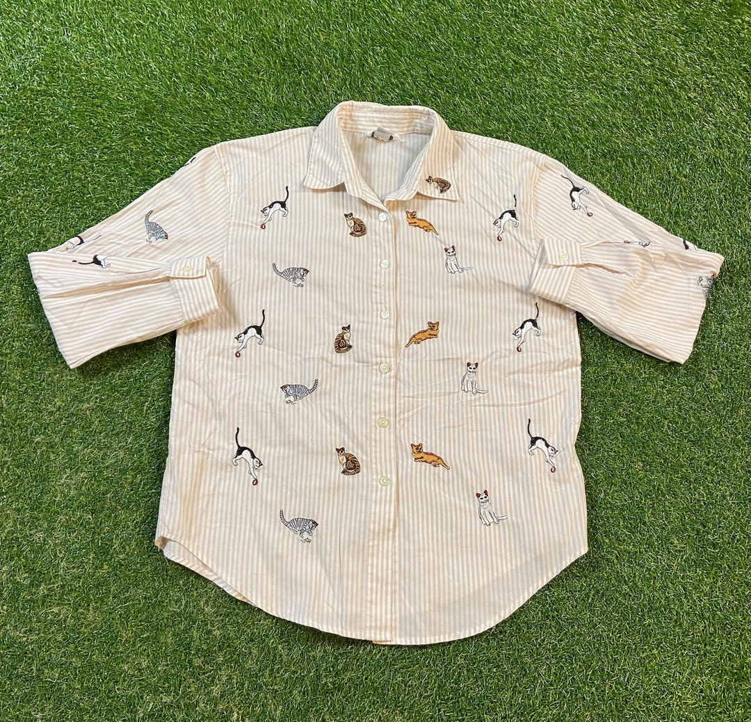 Vintage Cats Button Down Shirt Teddi Size Medium M Classic Quality Fit ...