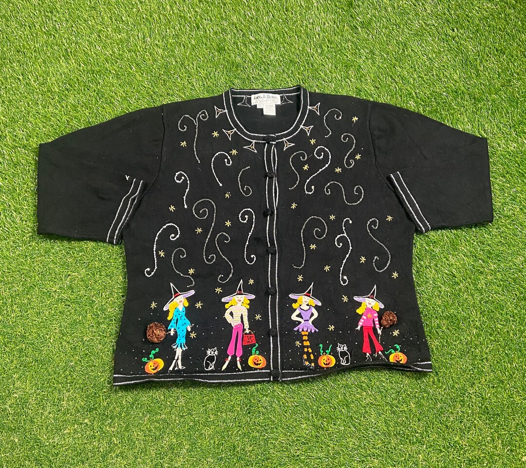 Vintage Halloween Knitted Cardigan Sweater Size Xtra Large XL Trick or ...