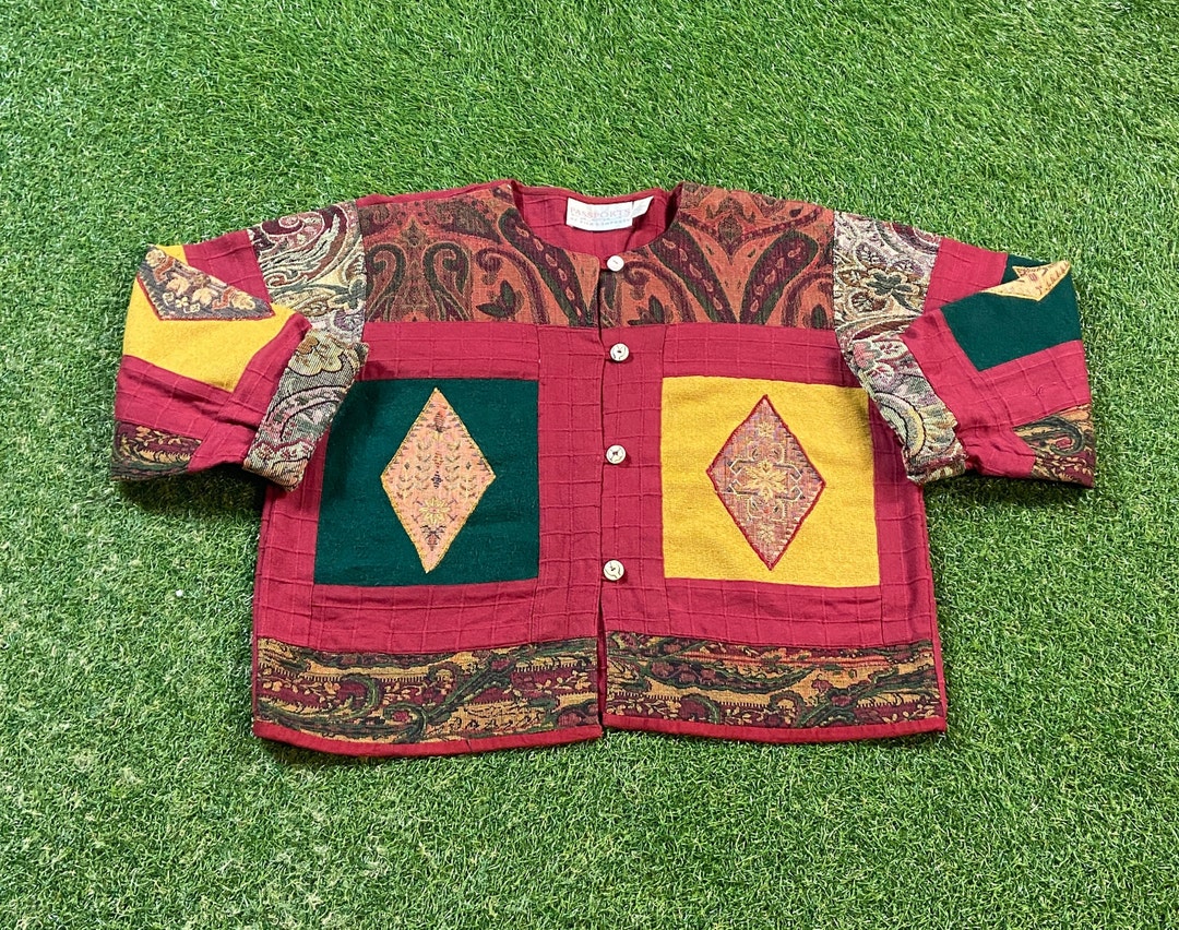 Vintage Artsy Jacket Passports Size Medium M Multicolor Quality Great ...