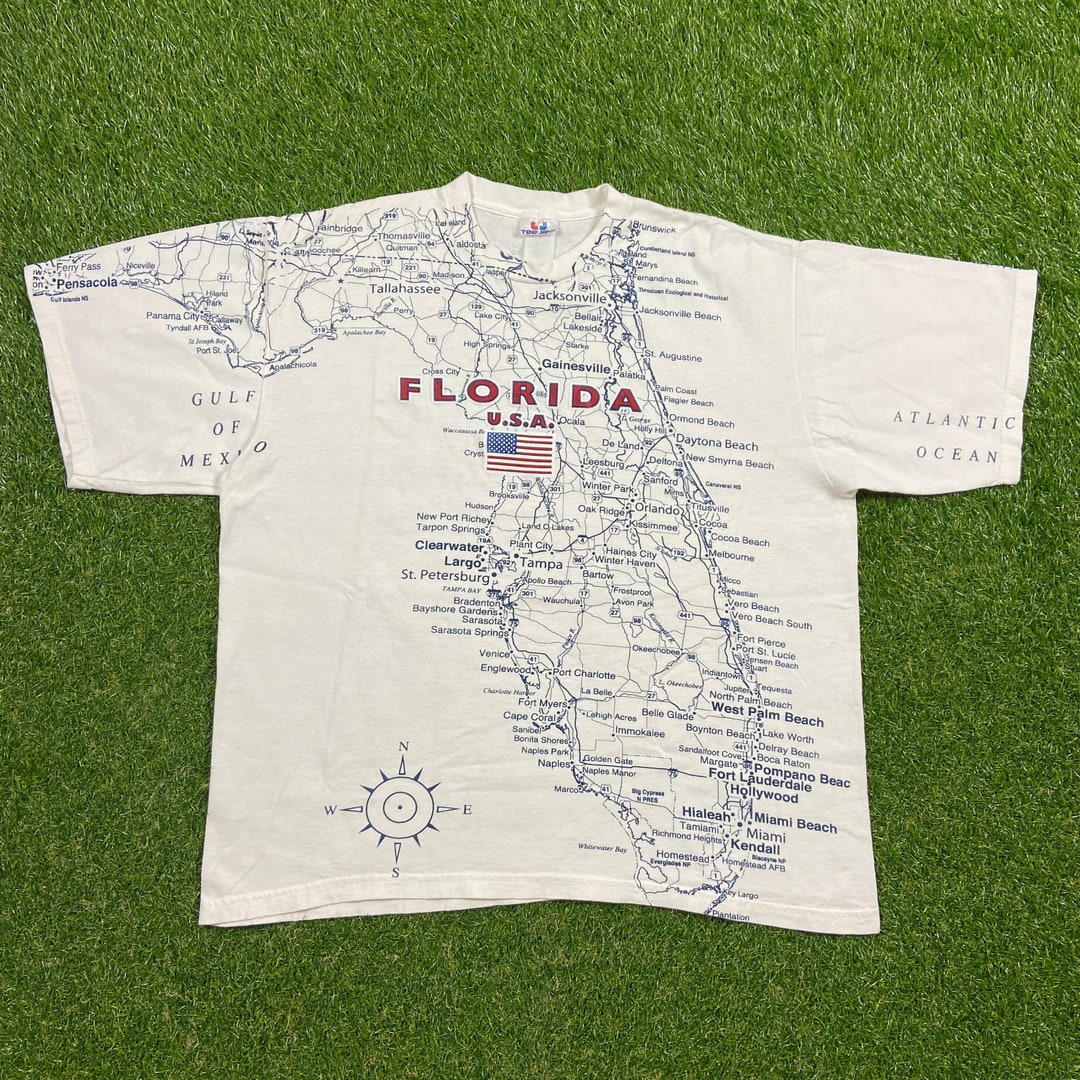 Vintage Florida State Map T Shirt Tee Jays Size Xtra Large XL Tropical ...