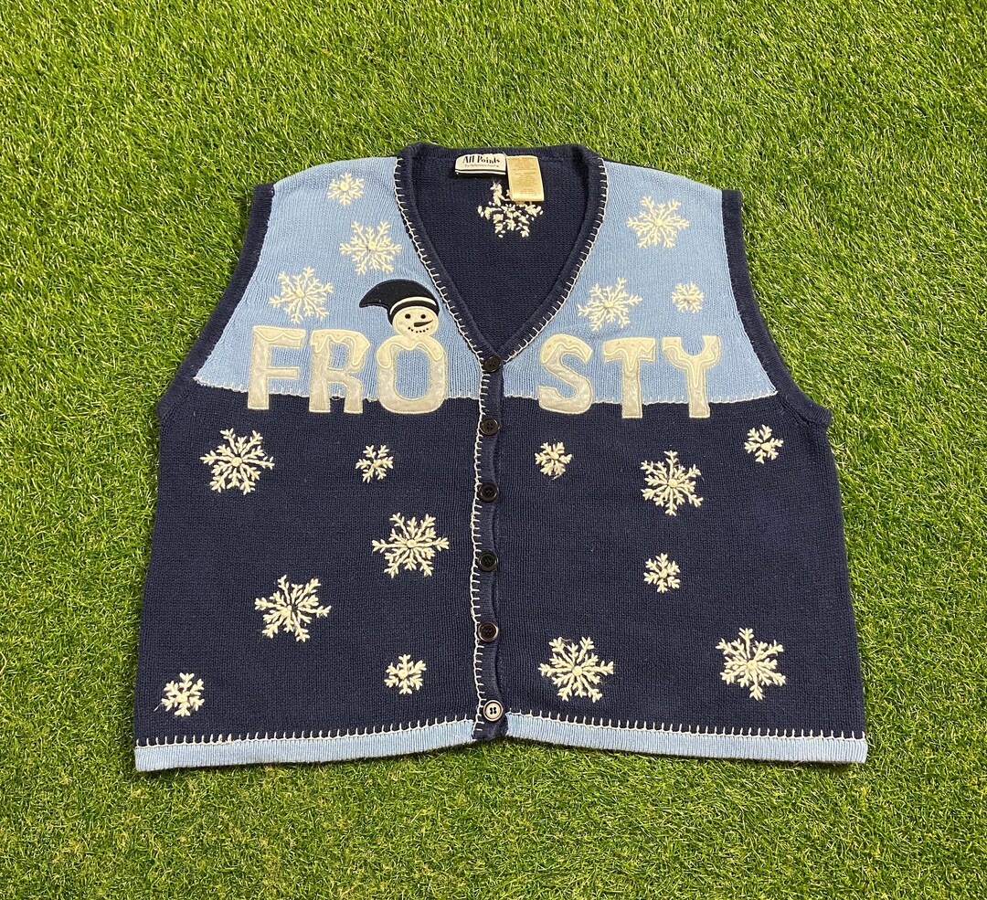 Ugly Christmas Vest Sweater Vintage Tacky Holiday Party Merry Santa ...
