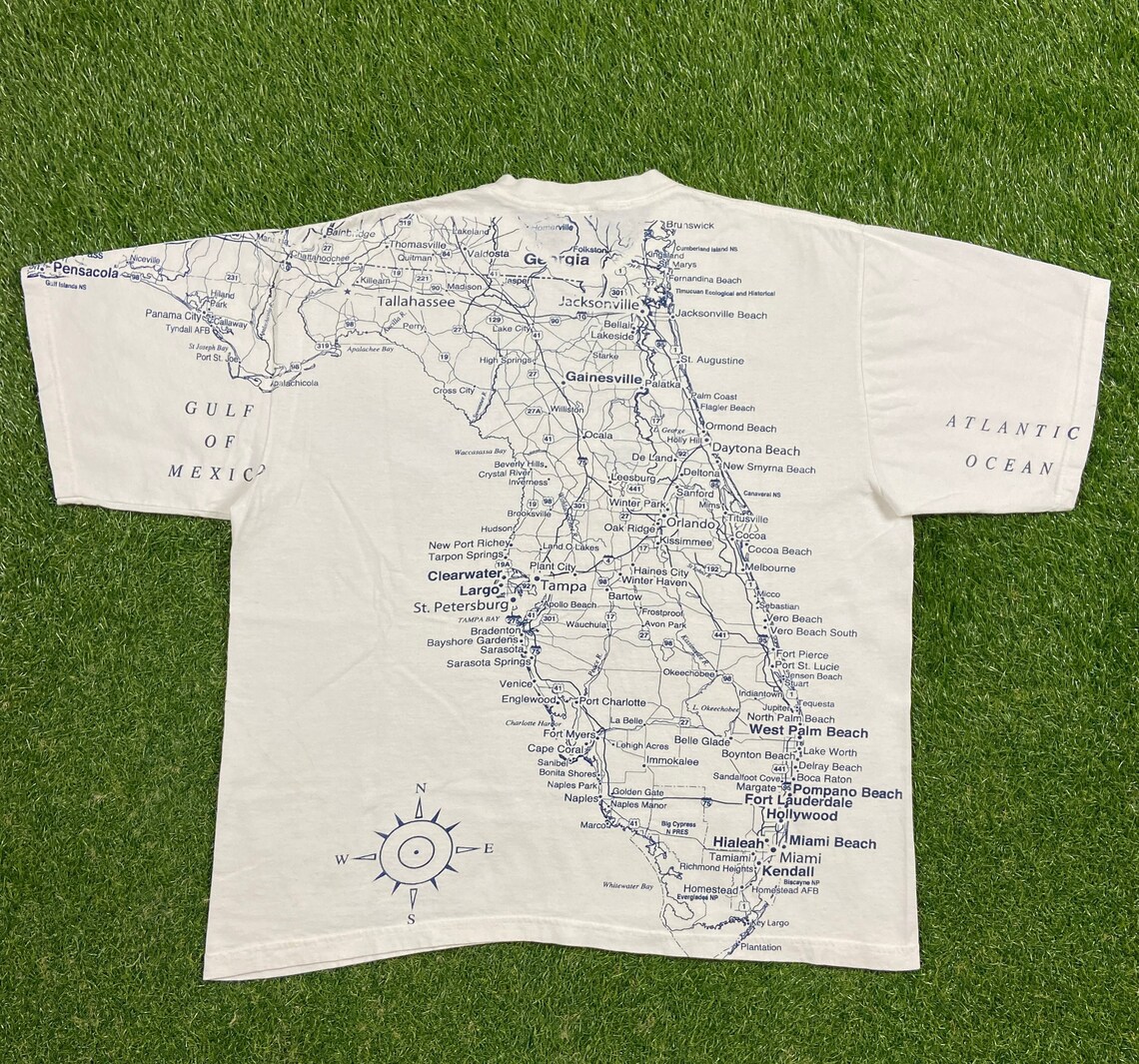 Vintage Florida State Map T Shirt Tee Jays Size Xtra Large XL Tropical ...