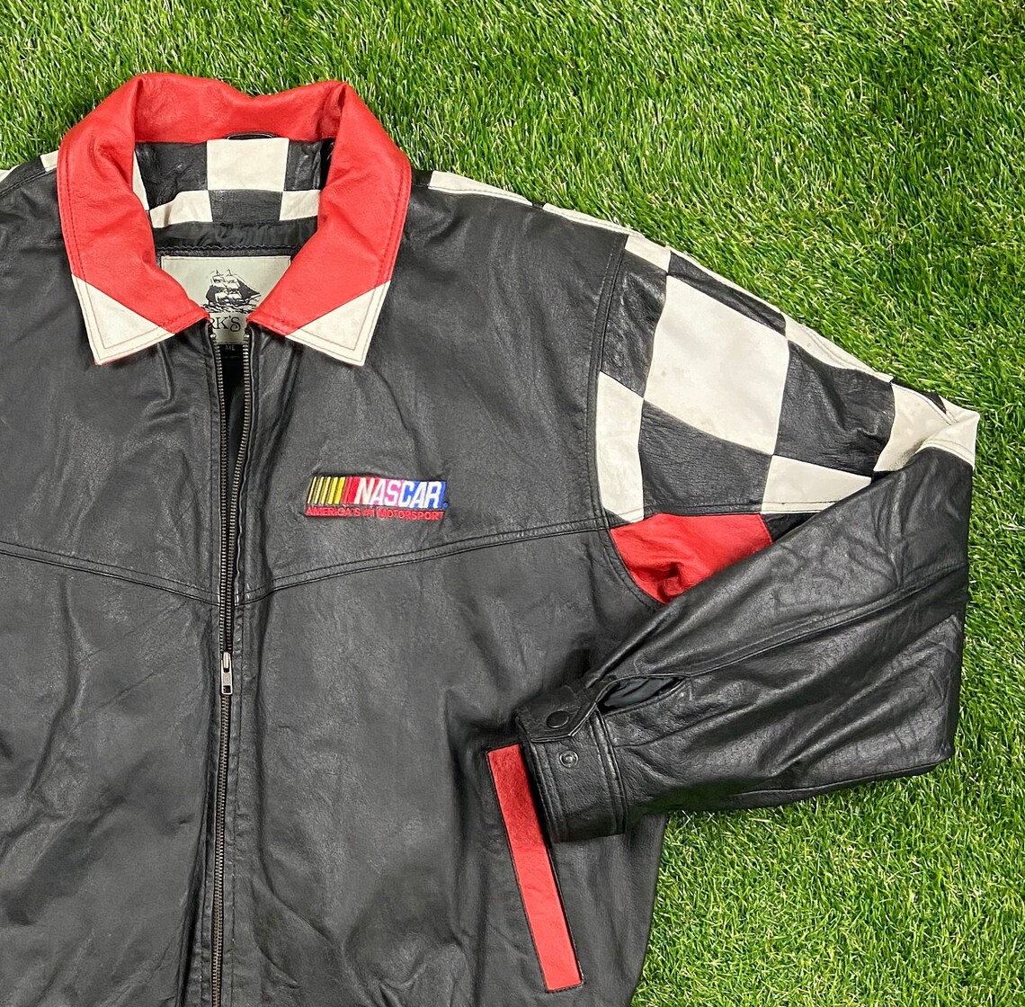 Vintage NASCAR Leather Jacket Burks Bay Size XXL 2XL Racing | Etsy