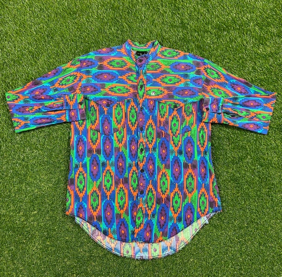 Vintage Wacky Fun Art Button Down Shirt The Look Made… - Gem