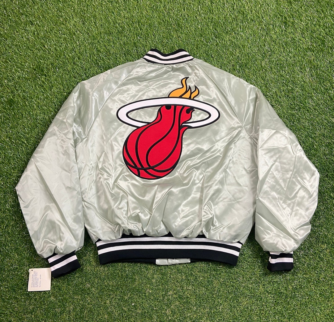 Vintage Miami Heat Satin Bomber Jacket King Louie Made USA Size Large L ...