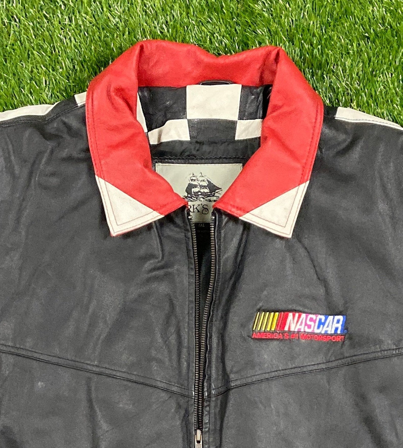 Vintage NASCAR Leather Jacket Burks Bay Size XXL 2XL Racing | Etsy