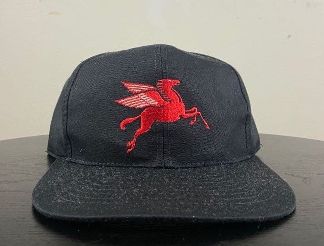 Vintage Mobil Old Logo Rare Exxon Petrol Gasoline Pegasus Snapback Hat ...