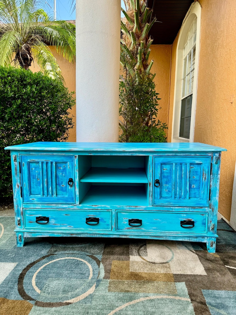 SOLD! Beautiful Beachy Boho TV Console Table/media Cabinet ...