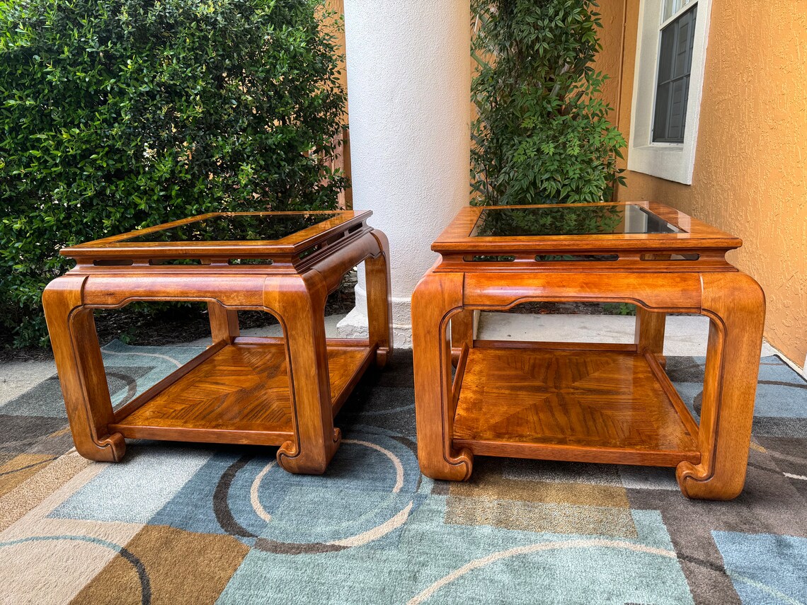 Vintage Chinoserie Chow Leg Ming Style Mid Century Modern Burl Wood End ...