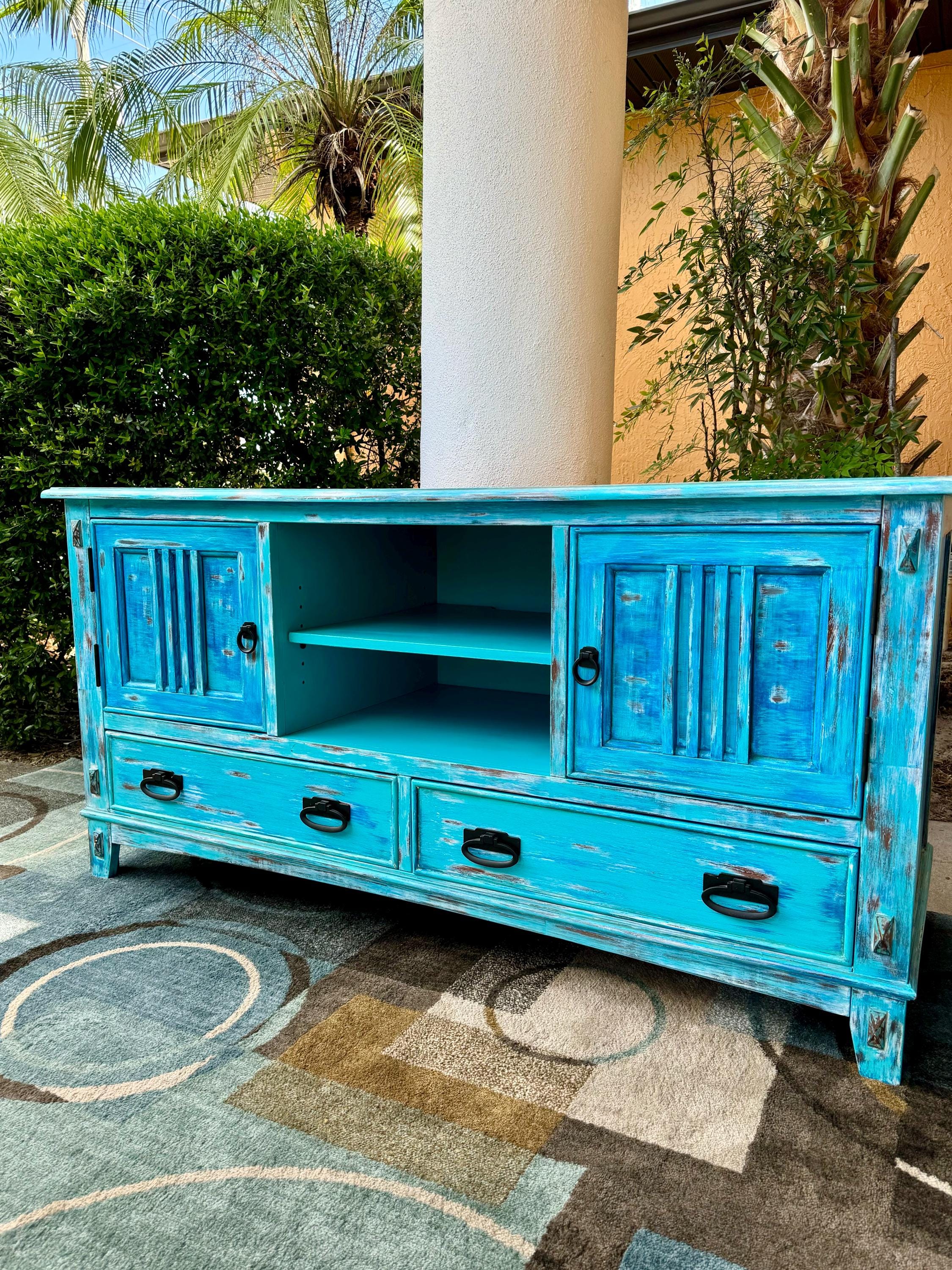 SOLD! Beautiful Beachy Boho TV Console Table/media Cabinet ...