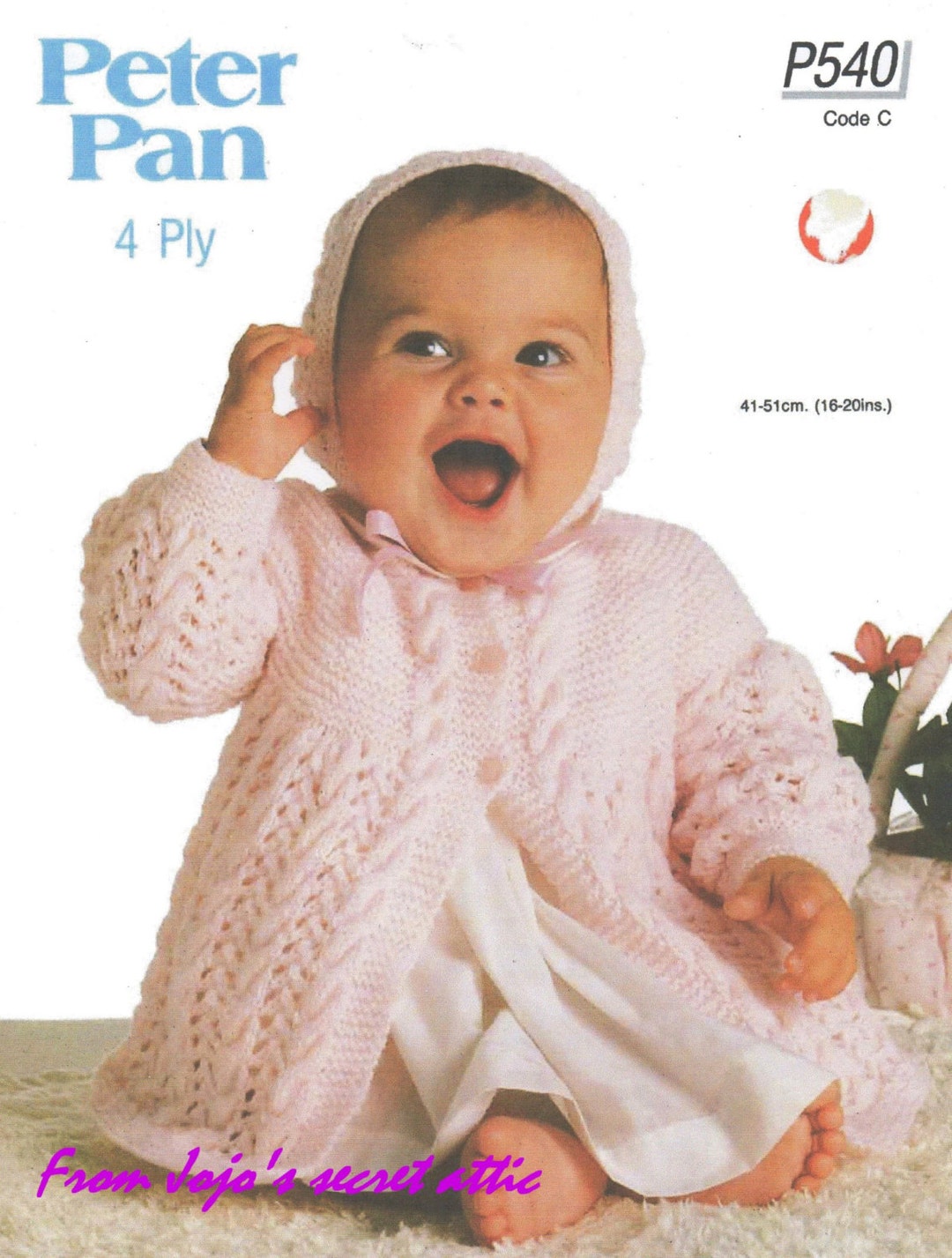 4 Ply Baby Knitting Pattern to Make Jacket and Bonnet Sizes 16" - 20 ...
