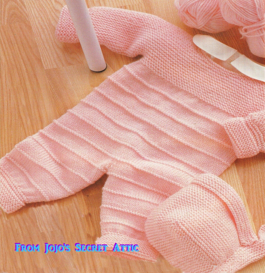 Vintage Double Knitting Pattern All in One Baby Suit and Bonnet - Etsy