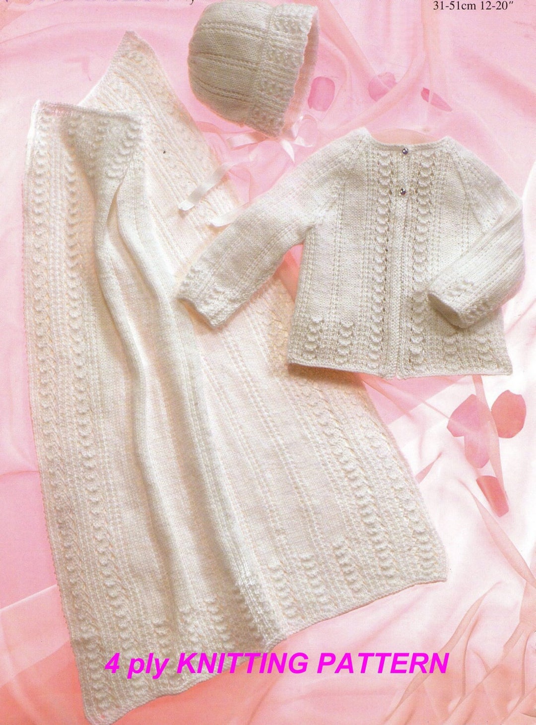 4 Ply Sirdar 1575 Knitting Pattern for Matinee Jacket, Bonnet and Shawl ...