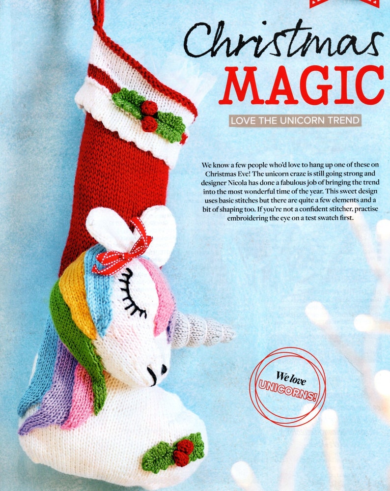 Unicorn Christmas Stocking Knitting Pattern - Etsy