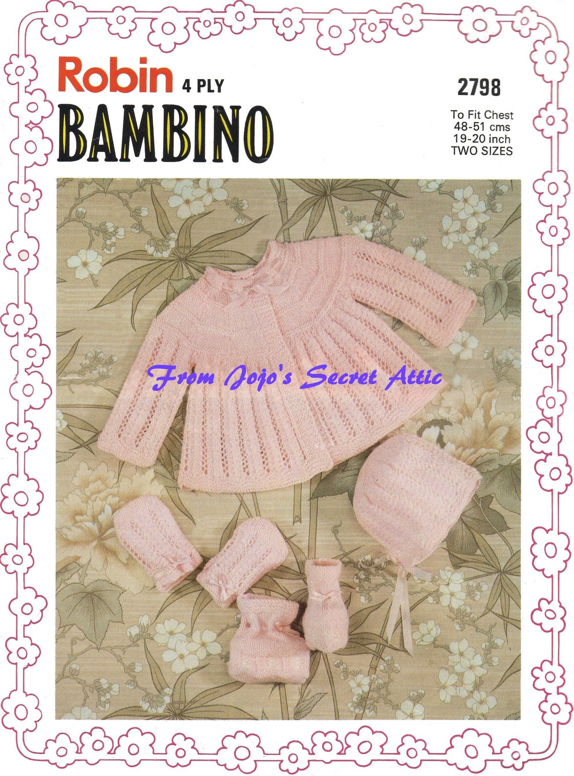 Robin Bambino 4 Ply Knitting Pattern 2798 Coat Bonnet Bootees and Mitts ...