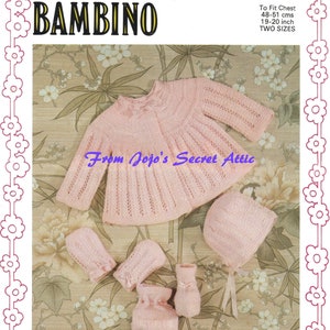 Robin Bambino 4 Ply Knitting Pattern 2798 Coat Bonnet Bootees and Mitts ...