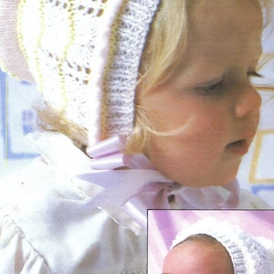DK Pattern for Girl's Bonnets in Two Versions 4 Sizes 0-11 Months 1-2 ...