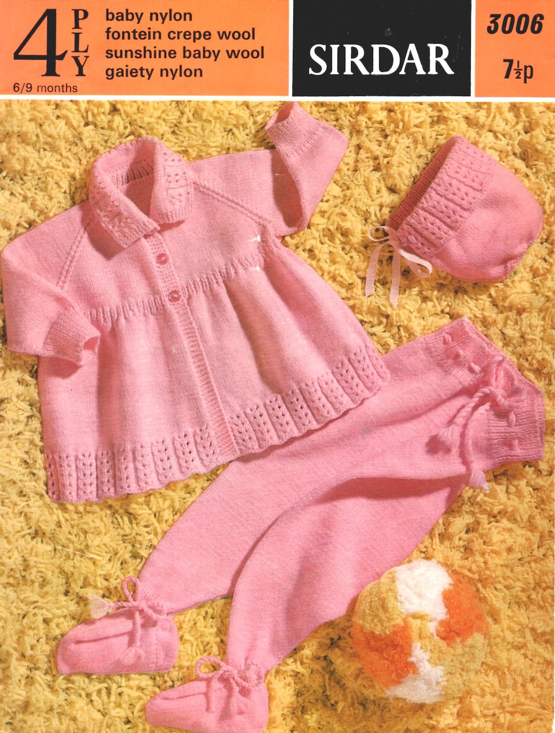 Vintage Sirdar Knitting Pattern to Make Girl's Pram Set in 4 Ply Yarn ...
