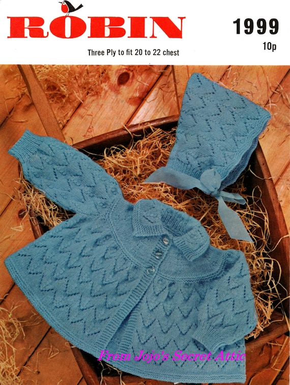 3 Ply Vintage Baby Knitting Pattern Matinee Coat and Bonnet | Etsy