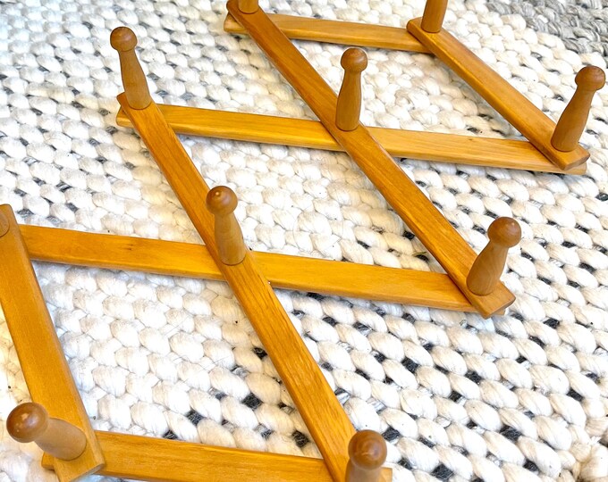 Vintage Wooden Accordion Rack 10 Pegs Expandable Wall Organizer for ...