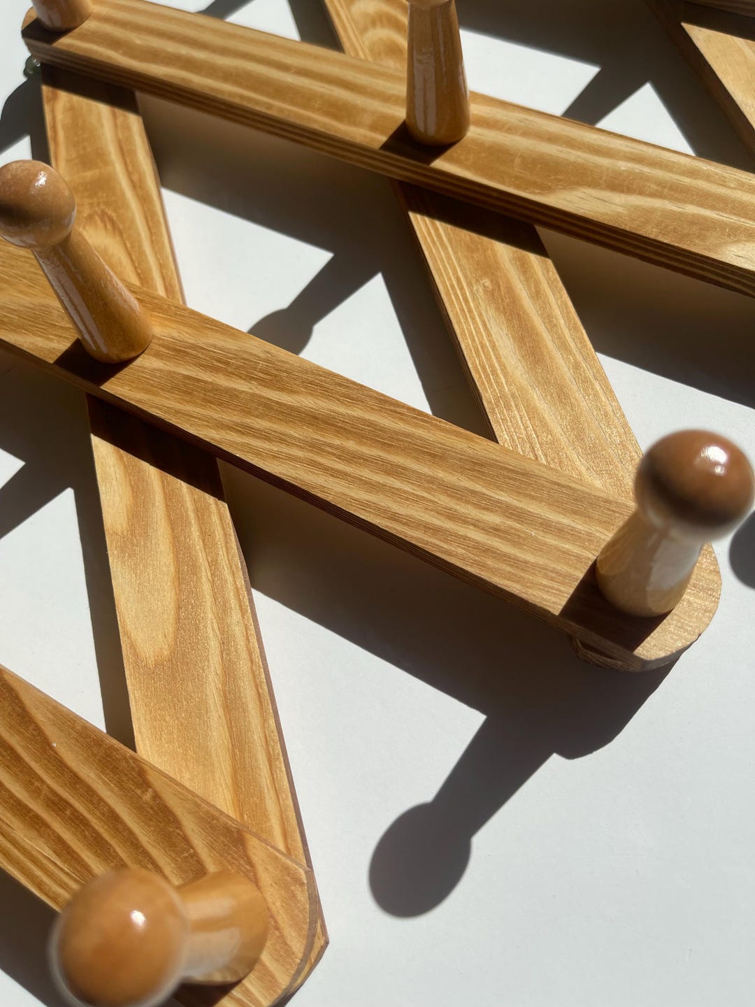 Wooden Accordion Peg Rack 14-peg Wall Mounted Organizer Rustic ...