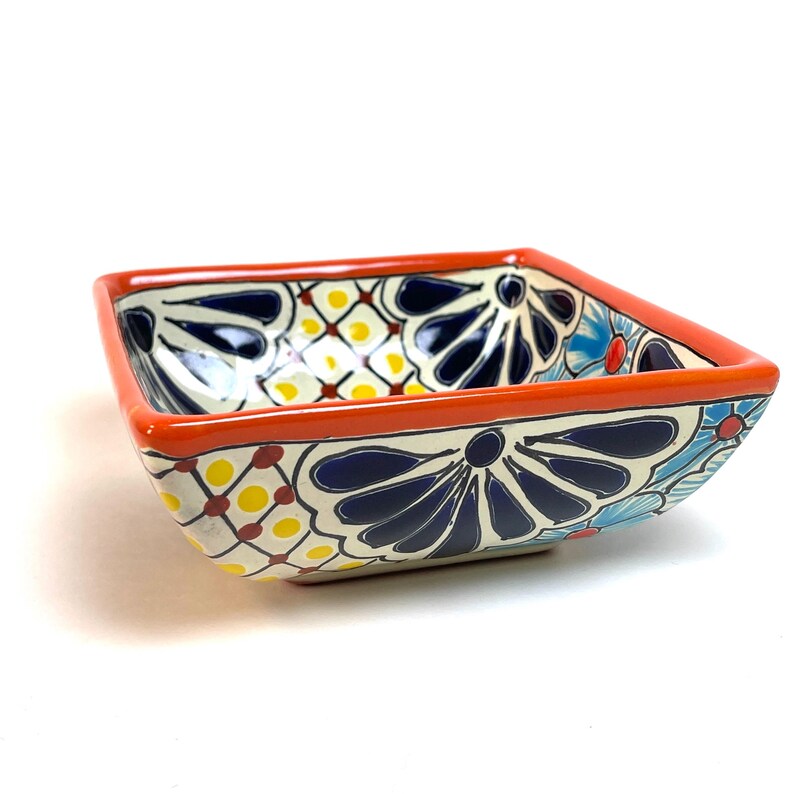 Vintage Talavera Style Square Pottery Dish 5x5 Hand Painted Mexican ...