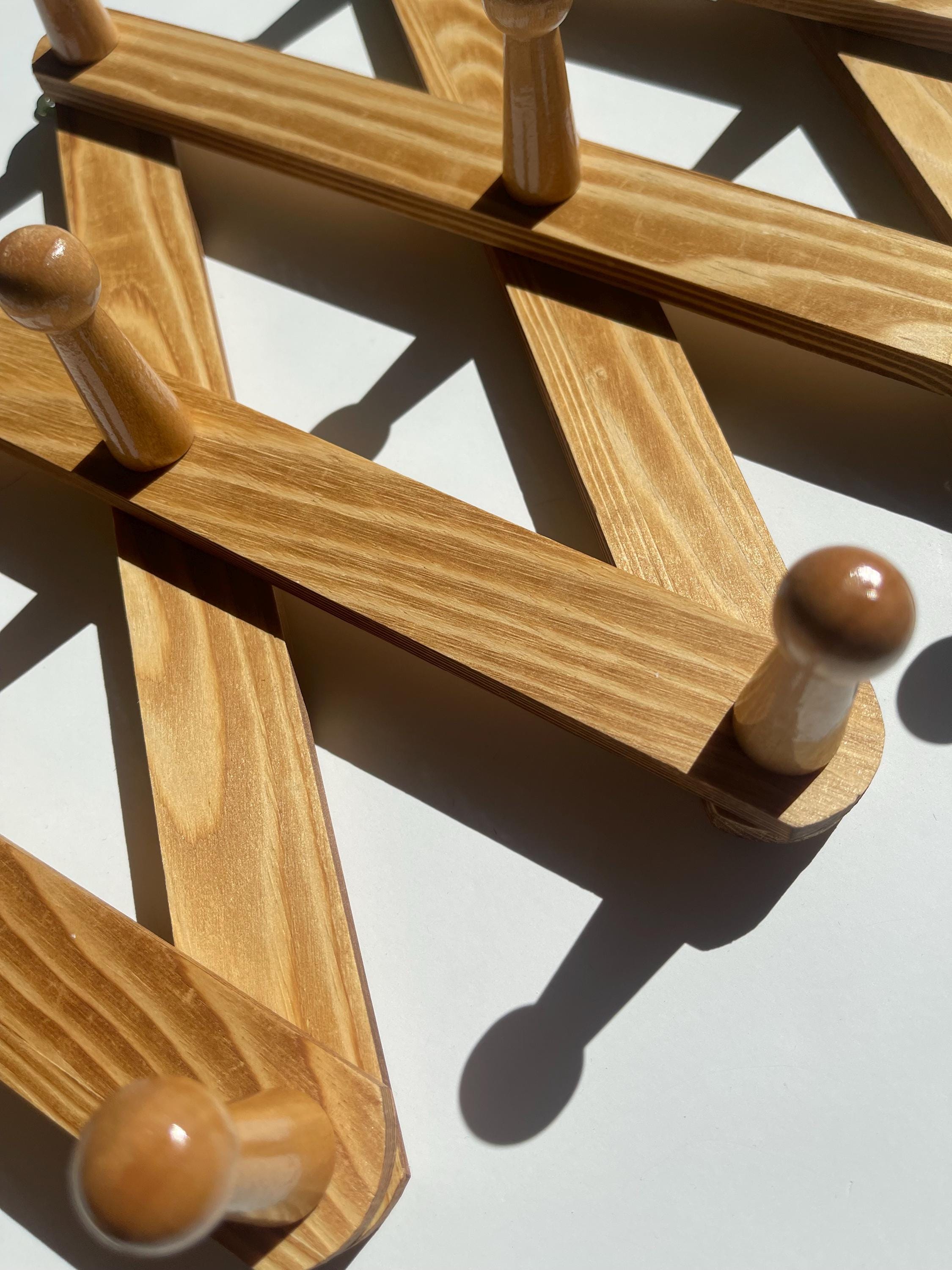 Wooden Accordion Peg Rack 14-peg Wall Mounted Organizer Rustic ...