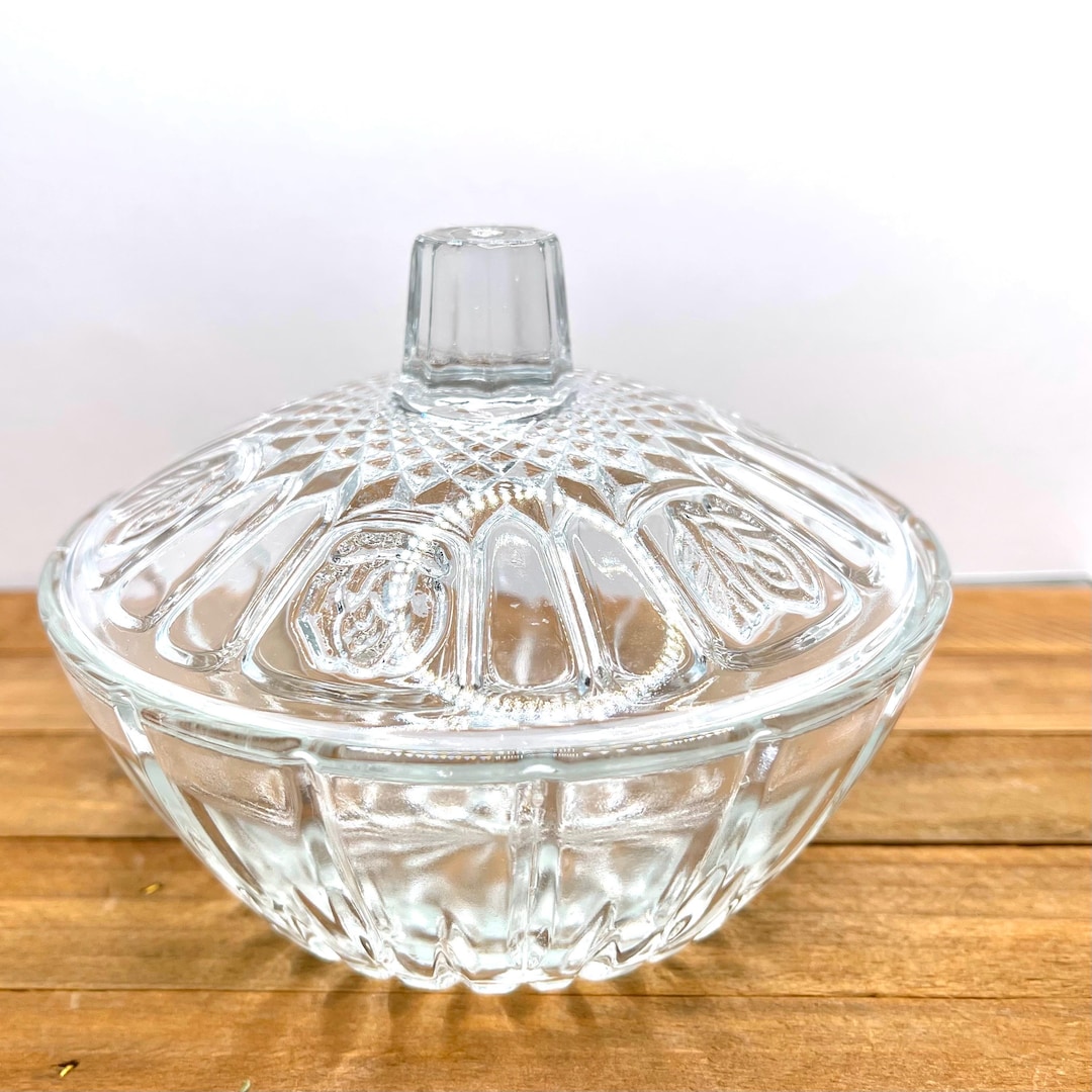 Vintage KIG Clear Glass Candy Dish With Lid: Pressed Glass Bowl - Etsy