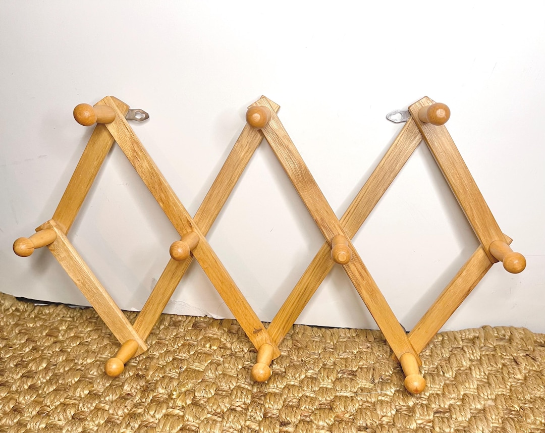 Vintage Wooden Accordion Rack 10 Pegs Expandable Wall Organizer for ...