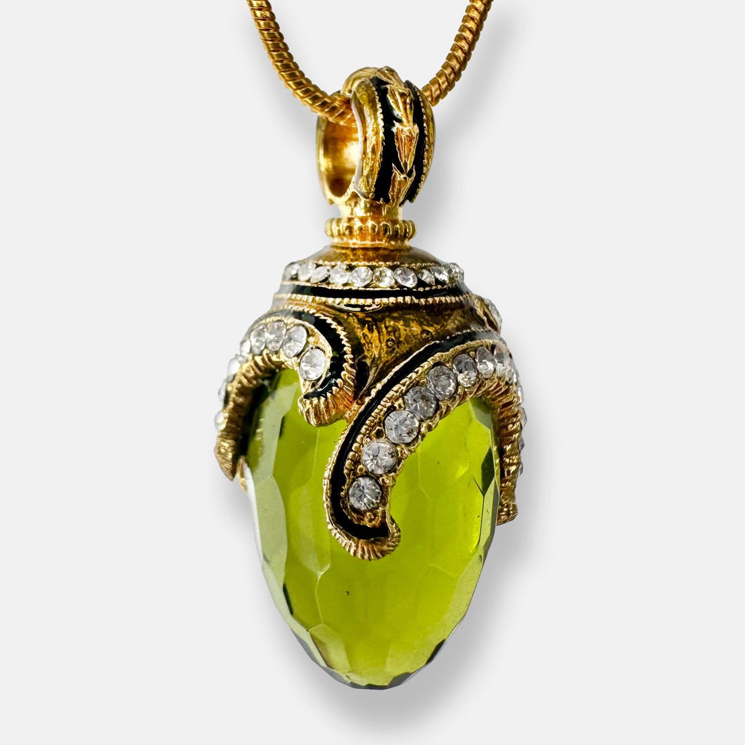 Faberge Peridot Sterling Silver Egg Pendant: Gold-plated Enamel ...