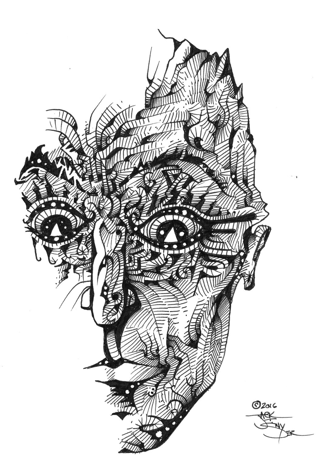 Surreal Pen And Ink Portrait Vintage surrealist ink drawing portrait ...