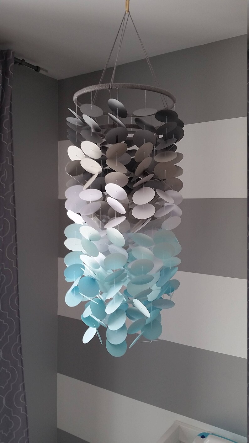 Gray white and blue paper Mobile. Decoration for children's | Etsy