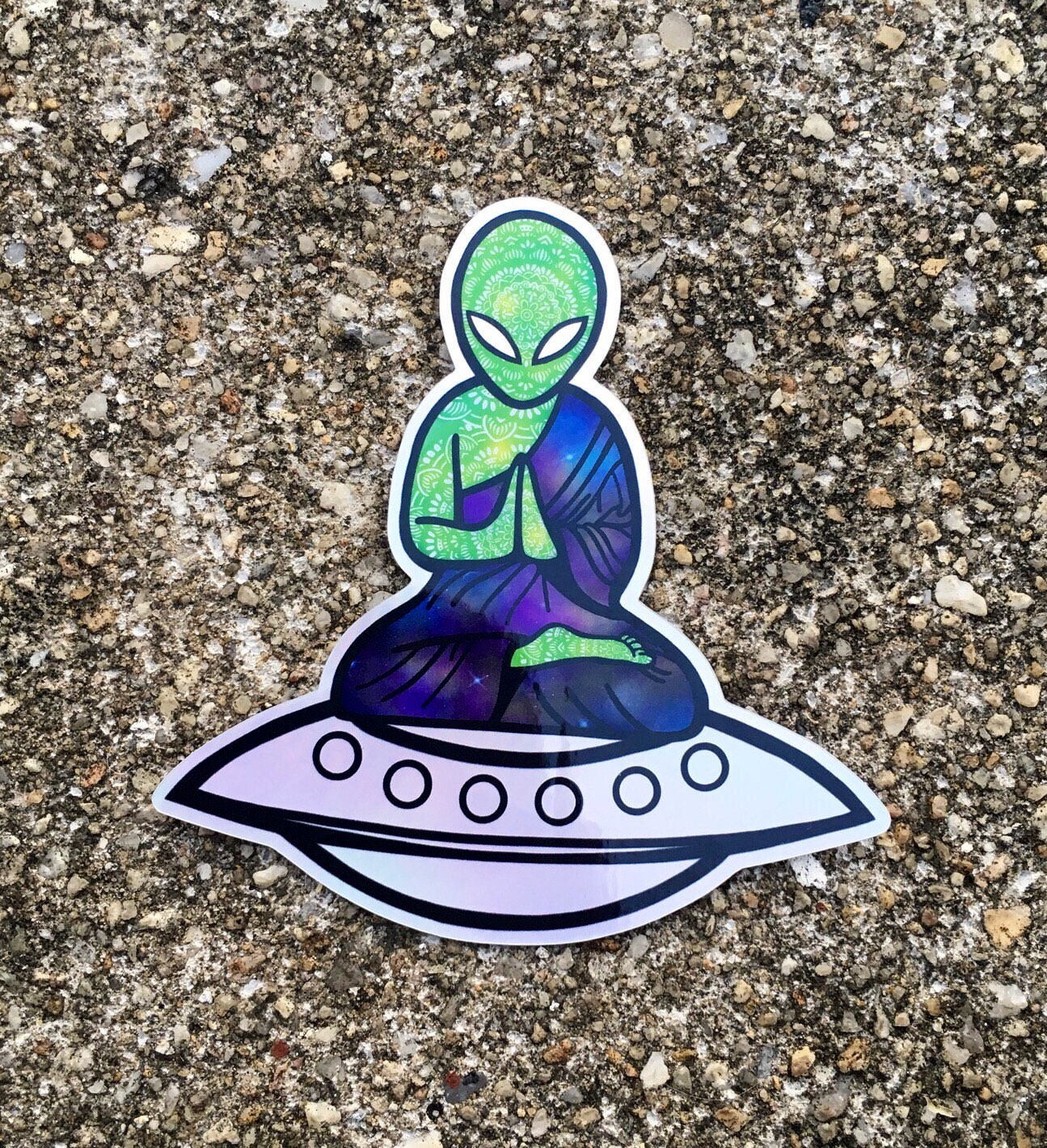 Holographic Meditating Alien Buddha Vinyl Sticker Decal for | Etsy