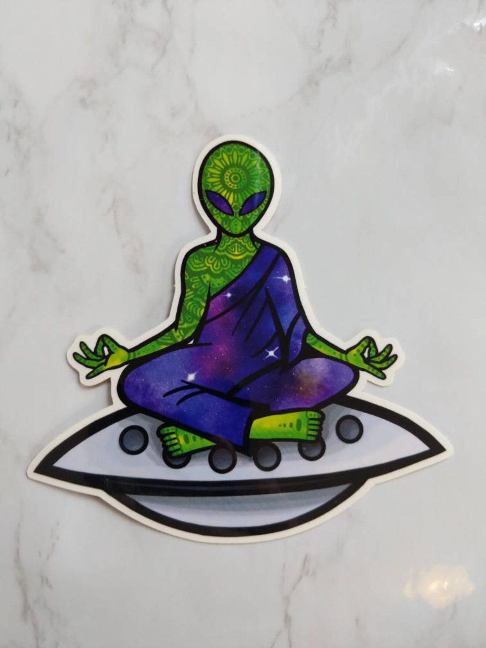 Meditating Alien Buddha on Spaceship Vinyl Sticker Decal for | Etsy