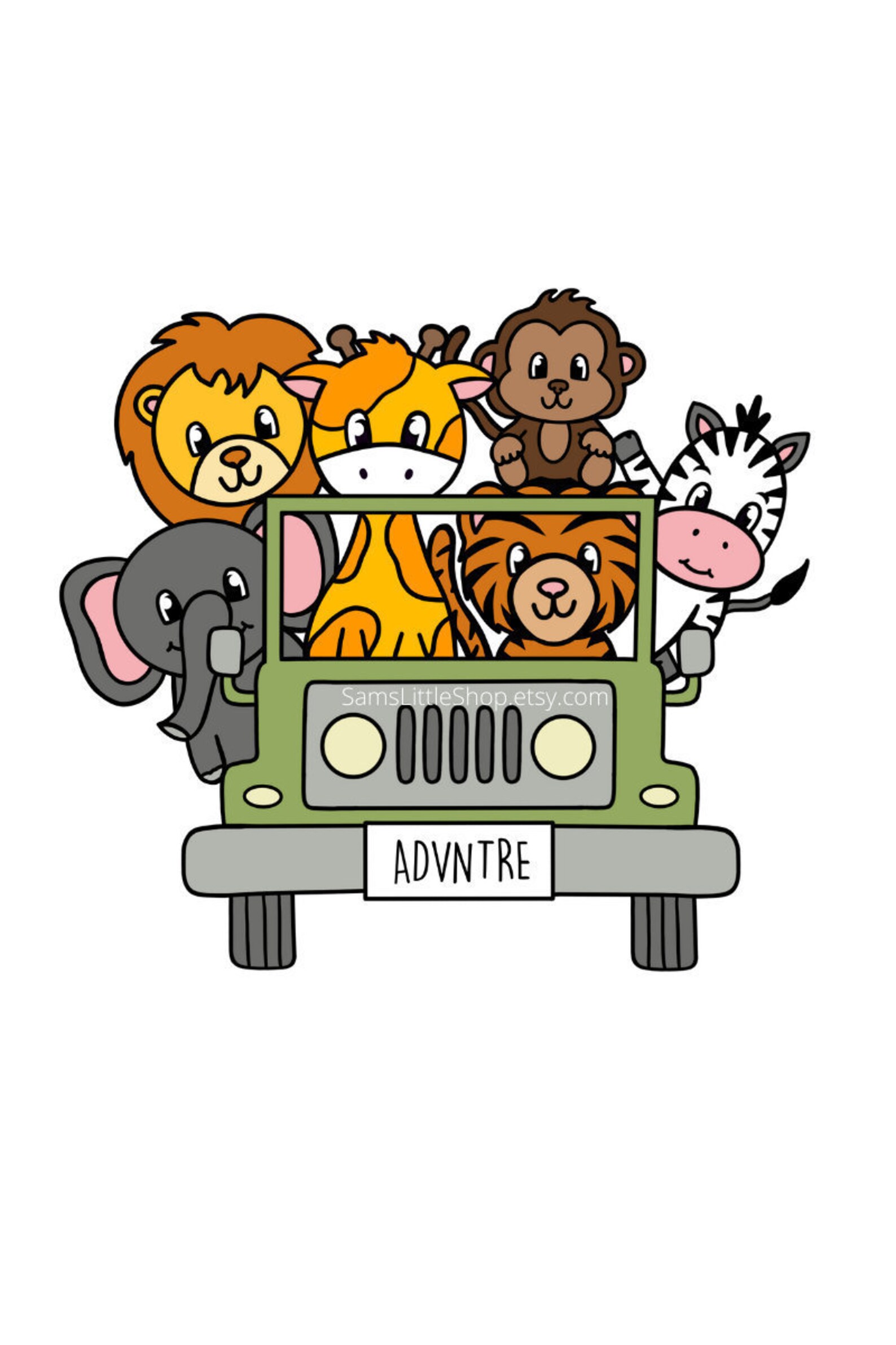 Adventure Safari Truck With Jungle Animals Sticker Doodle - Etsy