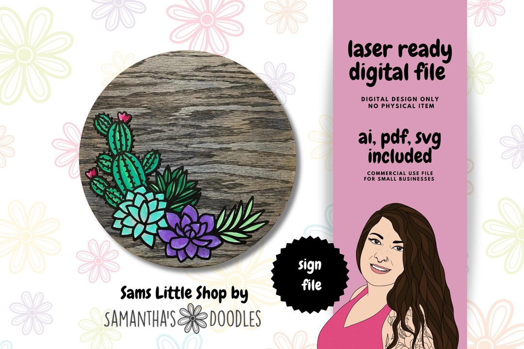 Cactus & Succulent Laser Cut Sign File: Plant Decor SVG (digital ...