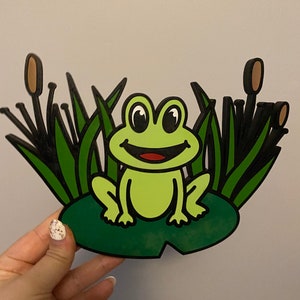 Roger Ribbit Frog on Lily Pad Sign SVG File Cute Frog With Leaves and ...
