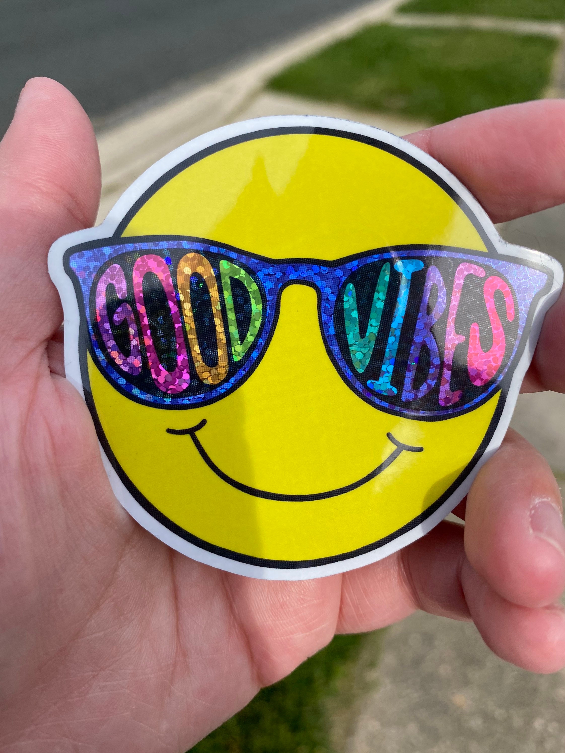 Waterproof Good Vibes Smiley Face Glitter Sticker Rainbow Car | Etsy